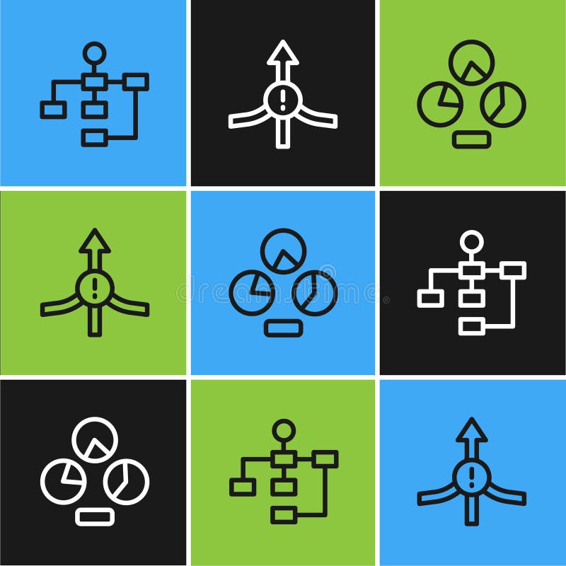 Set Line Hierarchy Organogram Chart, Pie Infographic and Arrow Icon ...