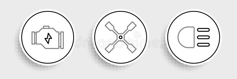 Set Line High Beam, Check Engine and Wheel Wrench Icon. Vector Stock ... Set Line High Beam, Check Engine and Wheel Wrench Icon. Vector Stock ...