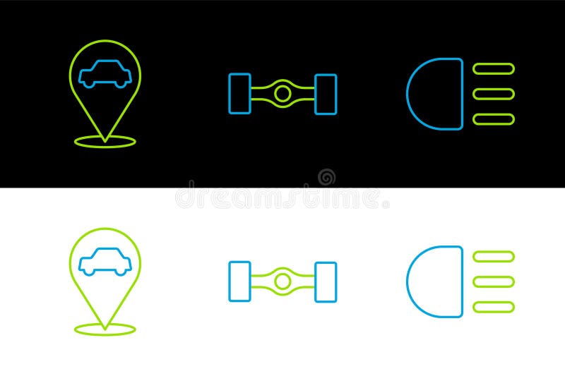 Set Line High Beam, Location with Car Service and Chassis Icon. Vector ... Set Line High Beam, Location with Car Service and Chassis Icon. Vector ...
