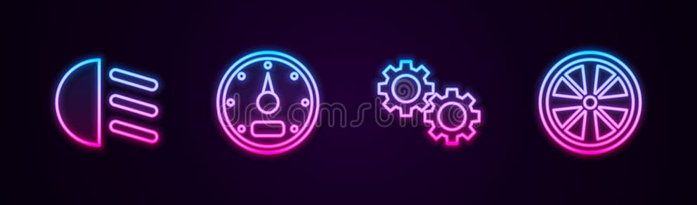 Set Line High Beam, Speedometer, Gear and Alloy Wheel. Glowing Neon ... Set Line High Beam, Speedometer, Gear and Alloy Wheel. Glowing Neon ...