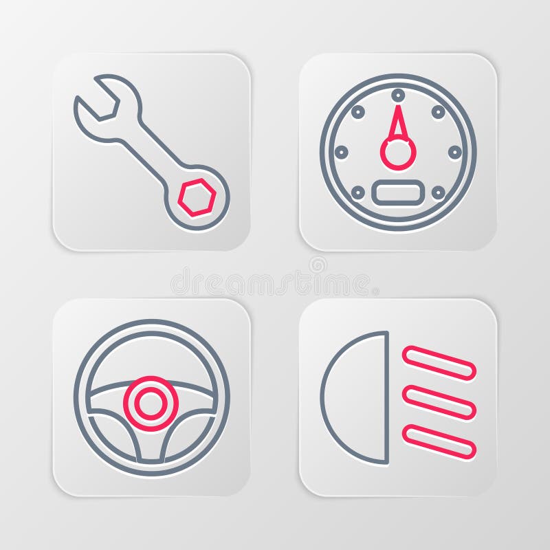Set Line High Beam, Steering Wheel, Speedometer and Wrench Spanner Icon ...