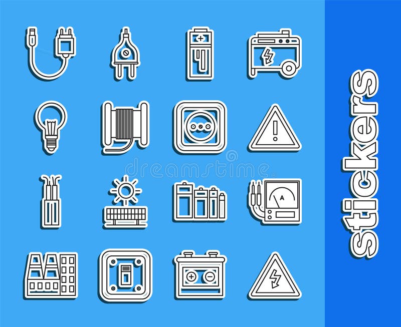 Set Line High Voltage Sign, Multimeter, Voltmeter, Exclamation Mark in ...