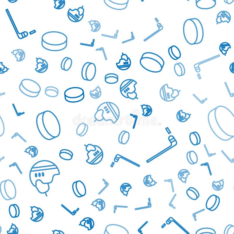 Set Line Hockey Sports Ticket, Hockey Mask and Ice Hockey Cup Champion on Seamless Pattern ...