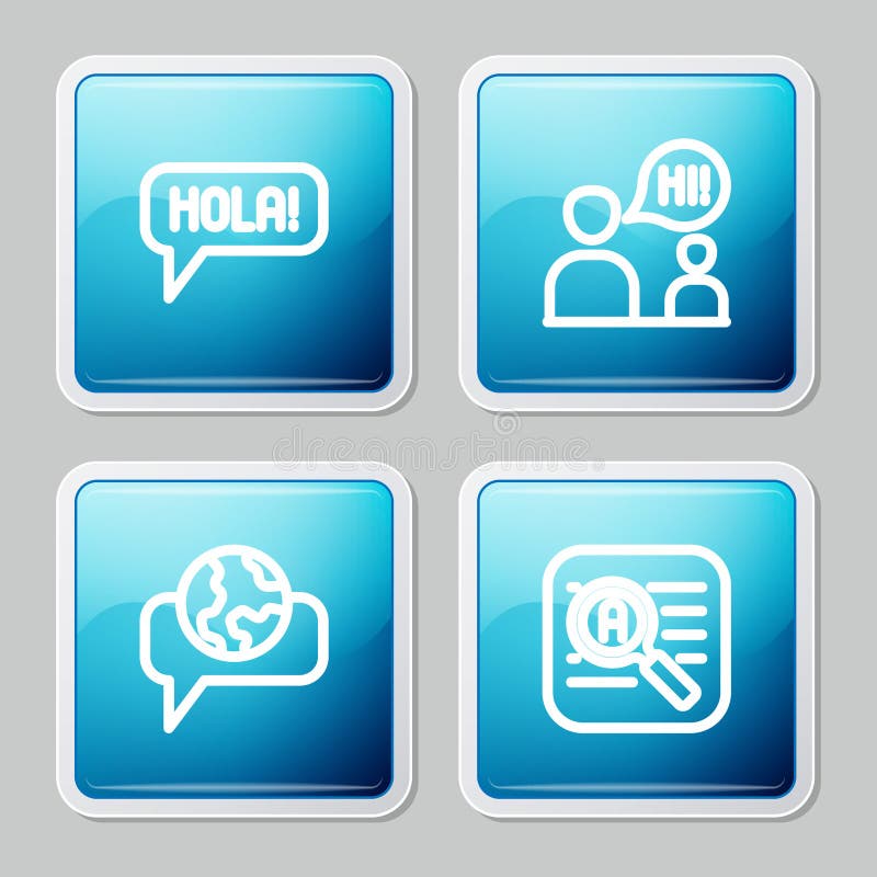 Set Line Hola in Different Languages, Two Sitting Men Talking, Learning ...