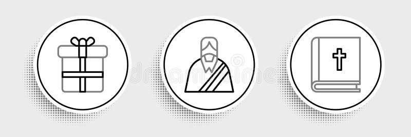 Set Line Holy Bible Book, Gift Box and Jesus Christ Icon. Vector Stock ...
