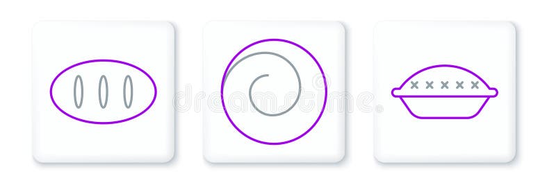 Set Line Homemade Pie, Bread Loaf and Roll Bun with Cinnamon Icon ...