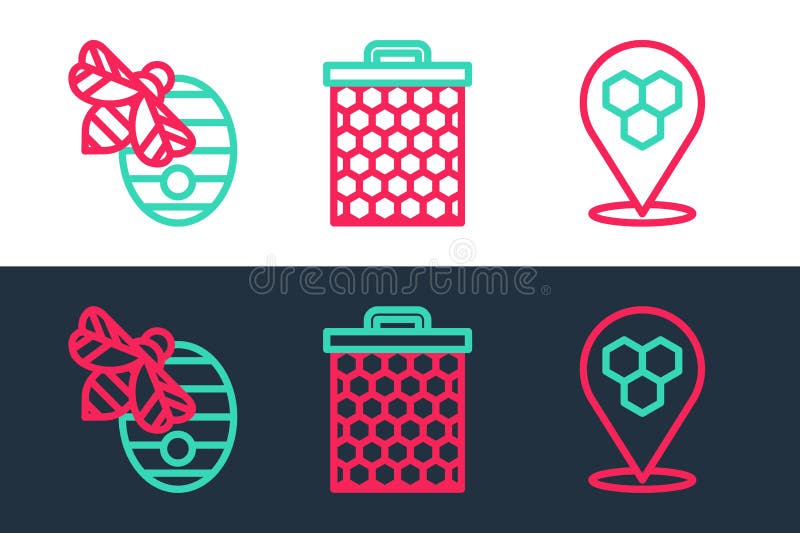 Set Line Honeycomb Bee Location, Hive for Bees and Icon. Vector Stock ...