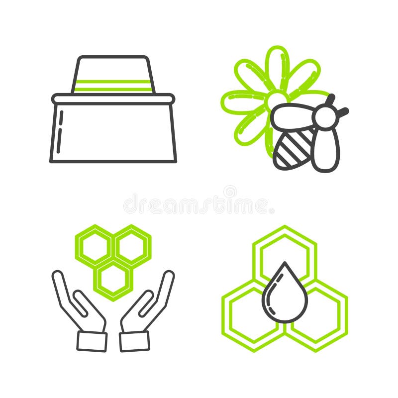Set Line Honeycomb, and Hands, Bee Flower and Beekeeper with Protect ...