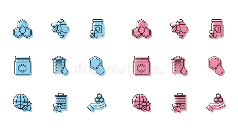 Set Line Honeycomb Map of the World and Bee, Bee Honeycomb, Hand, Hive ...