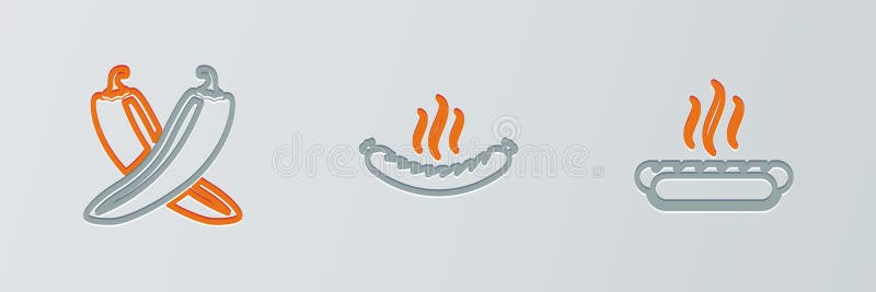 Set Line Hotdog Sandwich, Crossed Hot Chili Pepper Pod and Sausage Icon ... Set Line Hotdog Sandwich, Crossed Hot Chili Pepper Pod and Sausage Icon ...