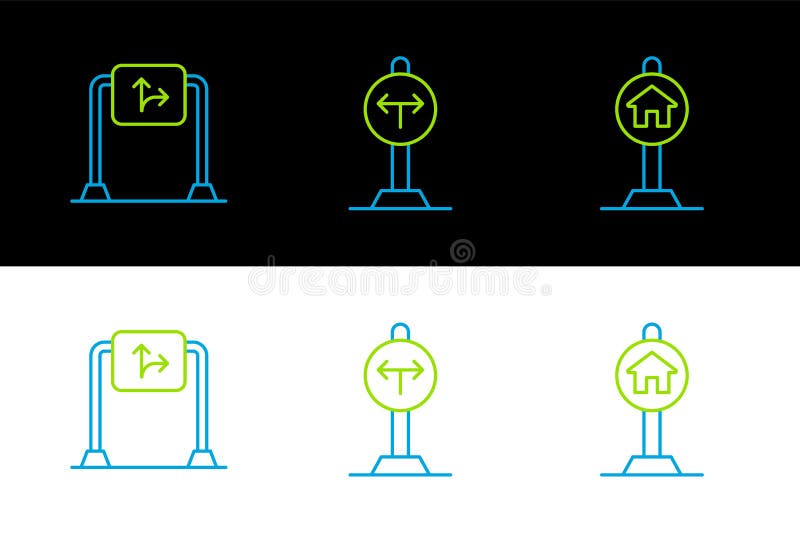 Set Line Hotel Sign for Traffic, Road and Fork in the Road Icon. Vector ...