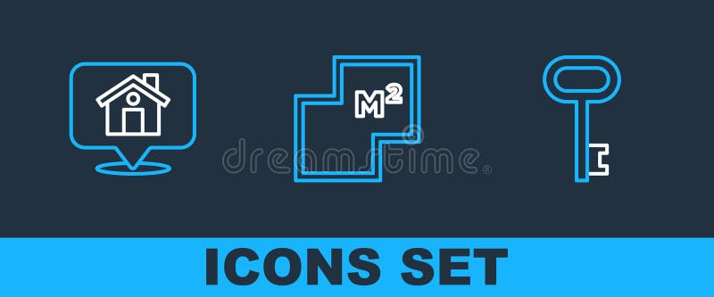 Set Line House Key, Location with House and Plan Icon. Vector Stock ...