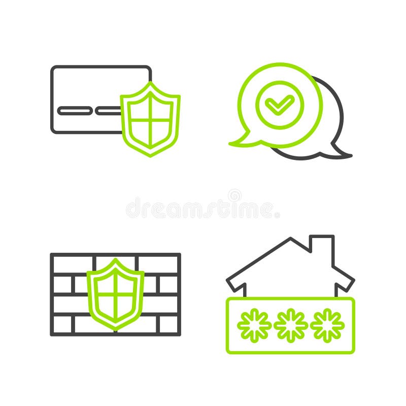 Set Line House with Password, Shield Brick Wall, Check Mark in Speech ... Set Line House with Password, Shield Brick Wall, Check Mark in Speech ...