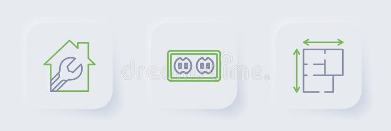 Set Line House Plan, Electrical Outlet and with Wrench Spanner Icon ...
