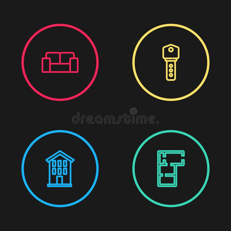 Set Line House, Plan, Key and Sofa Icon. Vector Stock Illustration ...