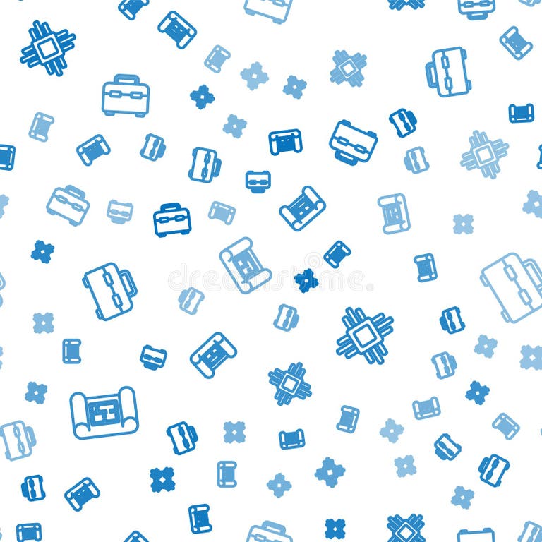 Set Line House Plan, Processor with Microcircuits CPU and Toolbox on Seamless Pattern. Vector ...