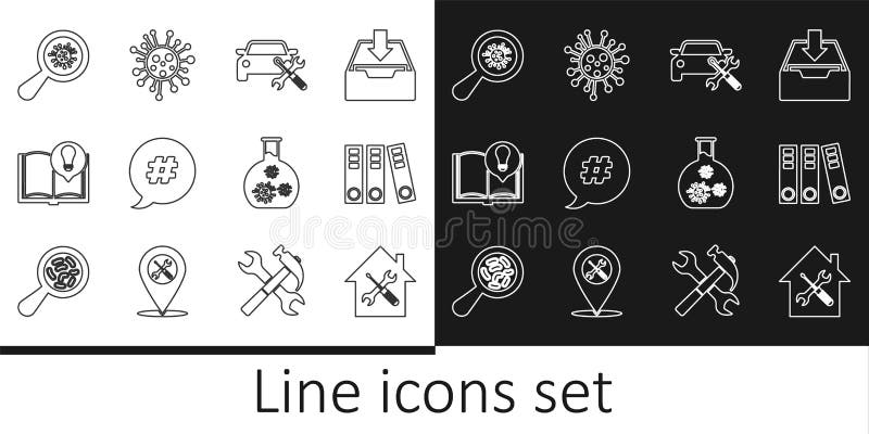 Set Line House Service, Office Folders, Car, Hashtag Speech Bubble ... Set Line House Service, Office Folders, Car, Hashtag Speech Bubble ...