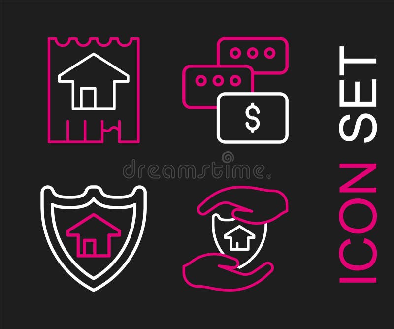 Set Line House with Shield, Price Negotiation and Icon. Vector Stock ...