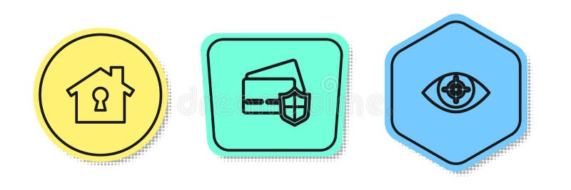 Set Line House Under Protection, Credit Card with Shield and Eye Scan ... Set Line House Under Protection, Credit Card with Shield and Eye Scan ...