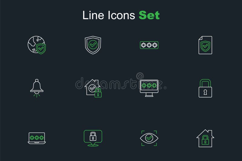 Set Line House Under Protection, Eye Scan, Lock, Laptop with Password ... Set Line House Under Protection, Eye Scan, Lock, Laptop with Password ...