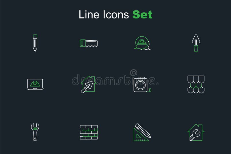 Set Line House with Wrench Spanner, Triangular Ruler and Pencil, Bricks ...