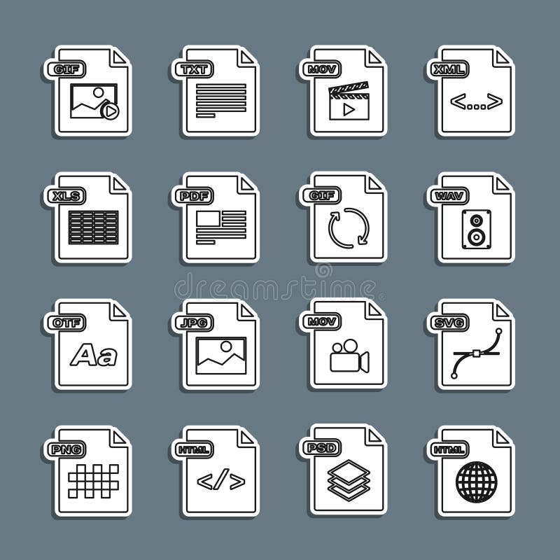 Set Line HTML File Document, SVG, WAV, MOV, PDF, XLS, GIF and Icon ... Set Line HTML File Document, SVG, WAV, MOV, PDF, XLS, GIF and Icon ...