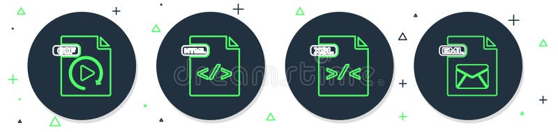 Set Line HTML File Document, XSL, GIF and EML Icon. Vector Stock ... Set Line HTML File Document, XSL, GIF and EML Icon. Vector Stock ...