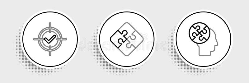 Set Line Human Head Puzzles Strategy, Target and Check Mark and Piece ...