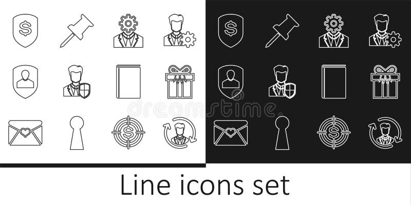 Set Line Human Resources, Gift Box, Head with Gear Inside, User ...