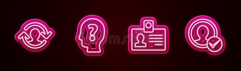 Set Line Human Resources, Head with Question Mark, Identification Badge ...