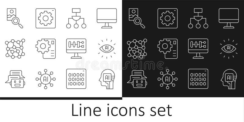 Set Line Humanoid Robot Artificial Intelligence Ai Algorithm Neural