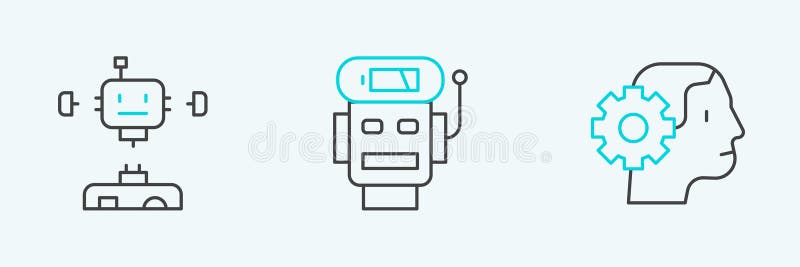 Set Line Humanoid Robot, Disassembled and Robot Low Battery Charge Icon ... Set Line Humanoid Robot, Disassembled and Robot Low Battery Charge Icon ...