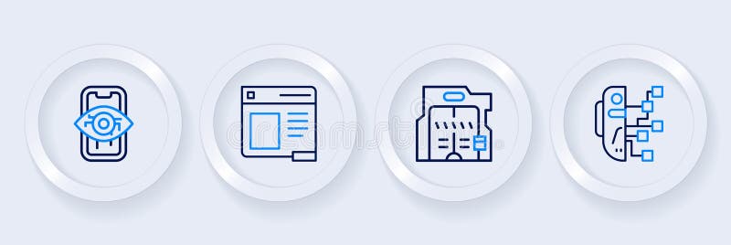 Set Line Humanoid Robot, Futuristic Sliding Doors, Browser Window and ...