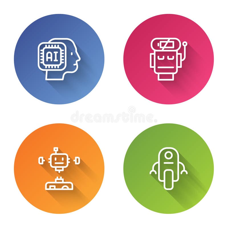 Set Line Humanoid Robot, Robot Low Battery Charge, Disassembled and ...