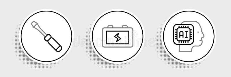 Set Line Humanoid Robot, Screwdriver and Battery Icon. Vector Stock ... Set Line Humanoid Robot, Screwdriver and Battery Icon. Vector Stock ...