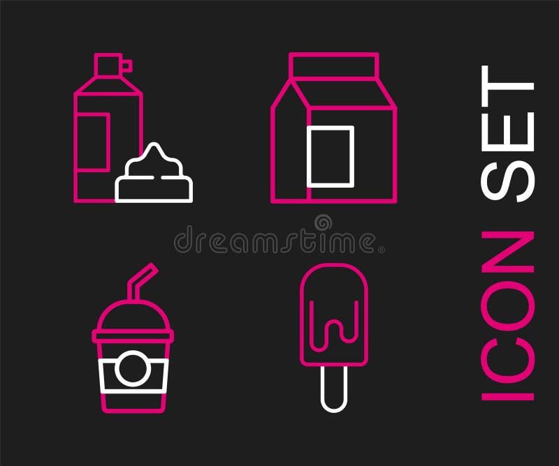 Set Line Ice Cream, Milkshake, Paper Package for Milk and Whipped in ...