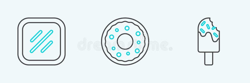Set Line Ice Cream, Steak Meat and Donut Icon. Vector Stock ...