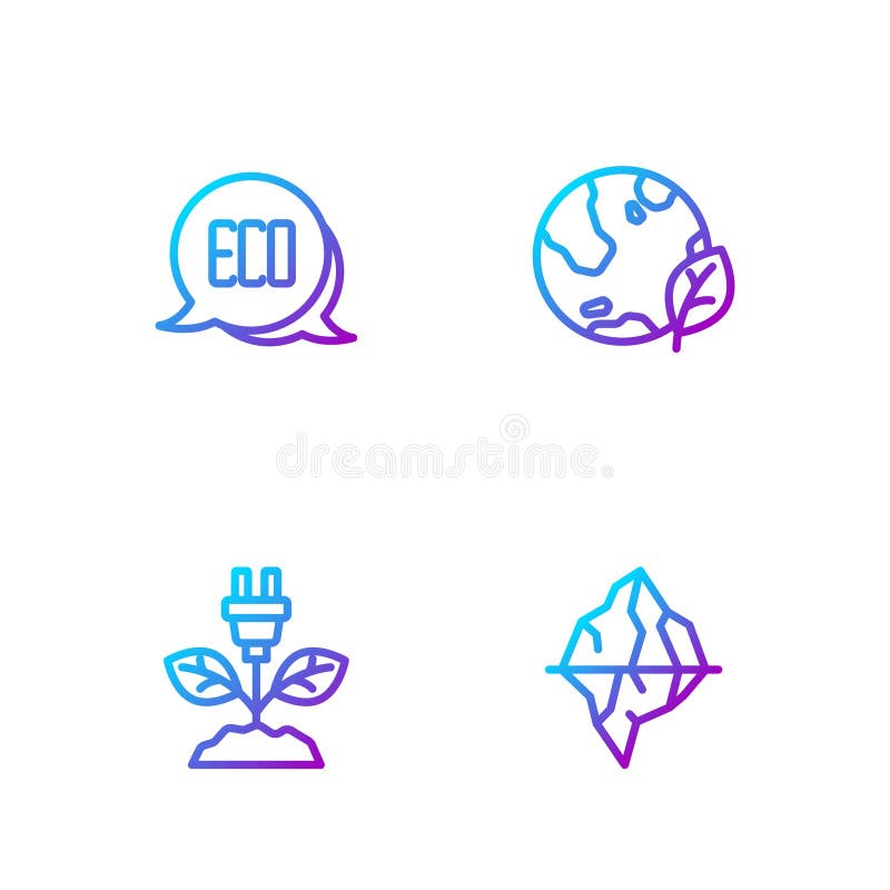 Set Line Iceberg, Electric Saving Plug in Leaf, Leaf Eco Symbol and ...