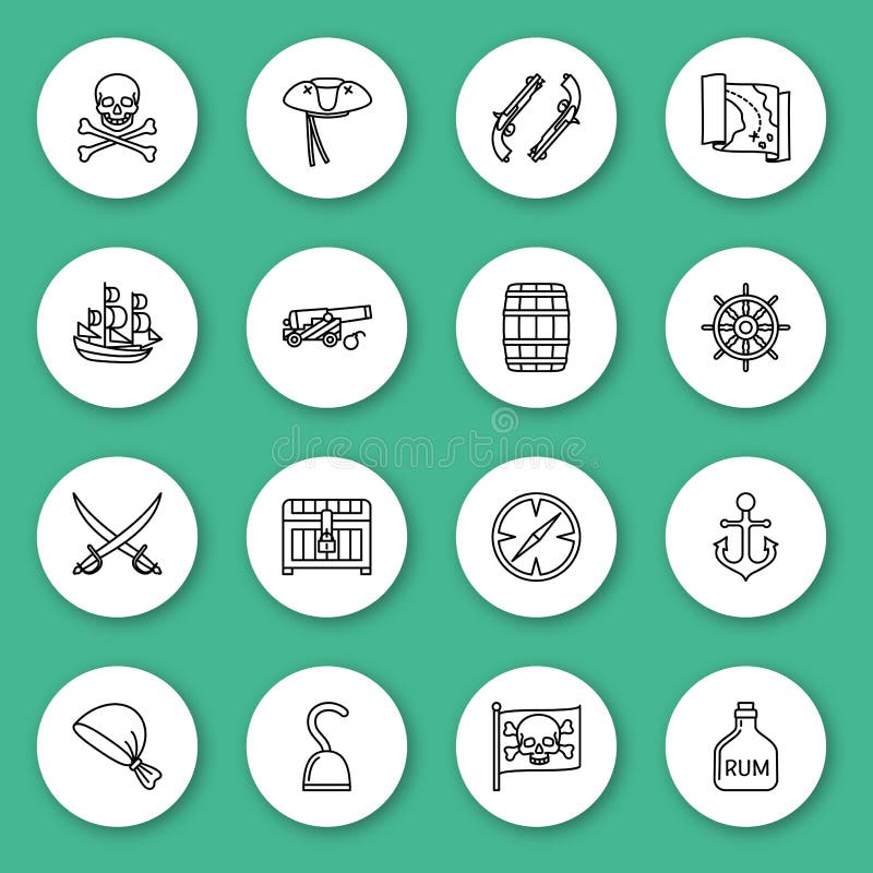 Set of line icon. Pirate stock vector. Illustration of cannon - 66604272