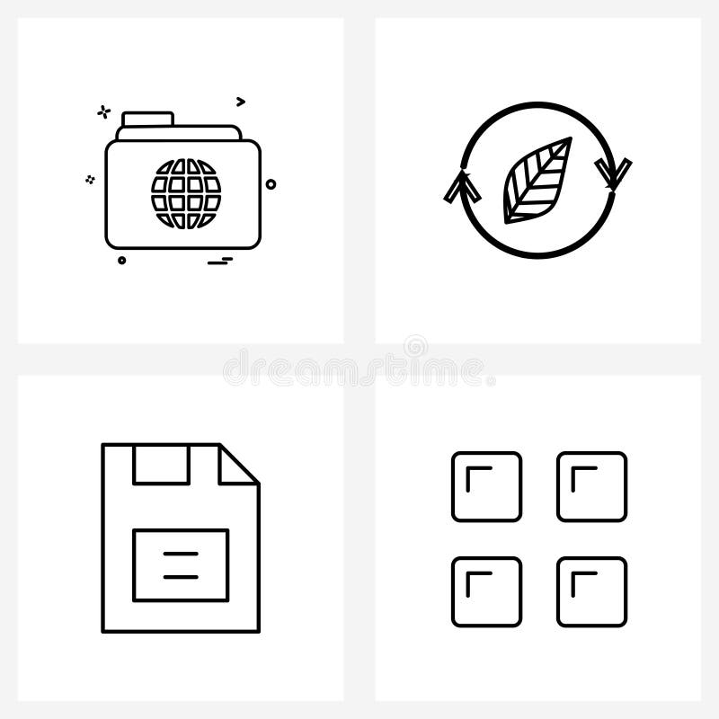 Set of 4 Line Icon Signs and Symbols of Documentary, Data, Folder ...