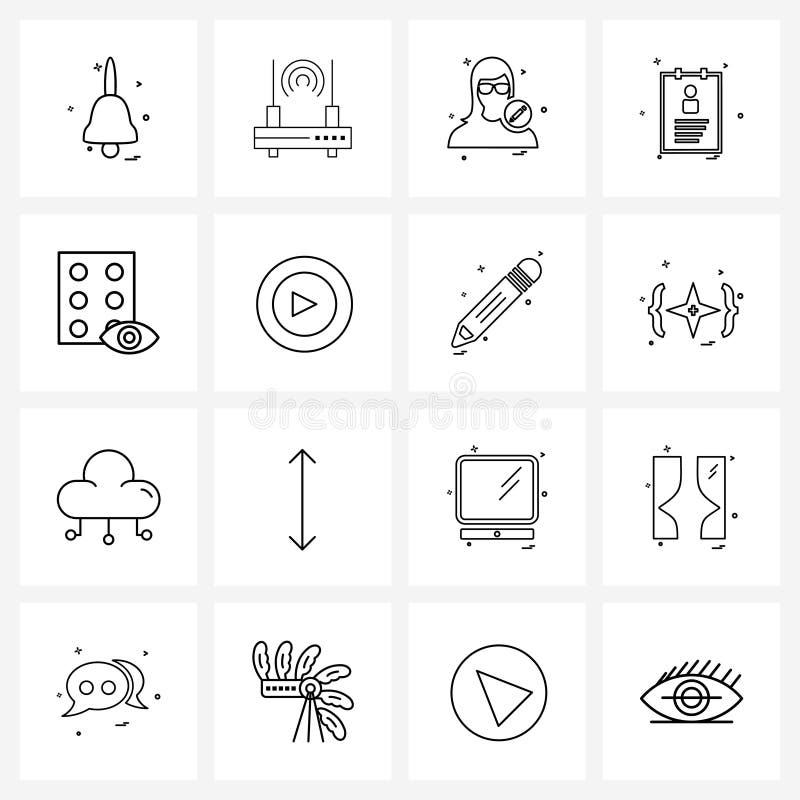 Set of 16 Line Icon Signs and Symbols of Eye, Document, Avatar, Doc ...