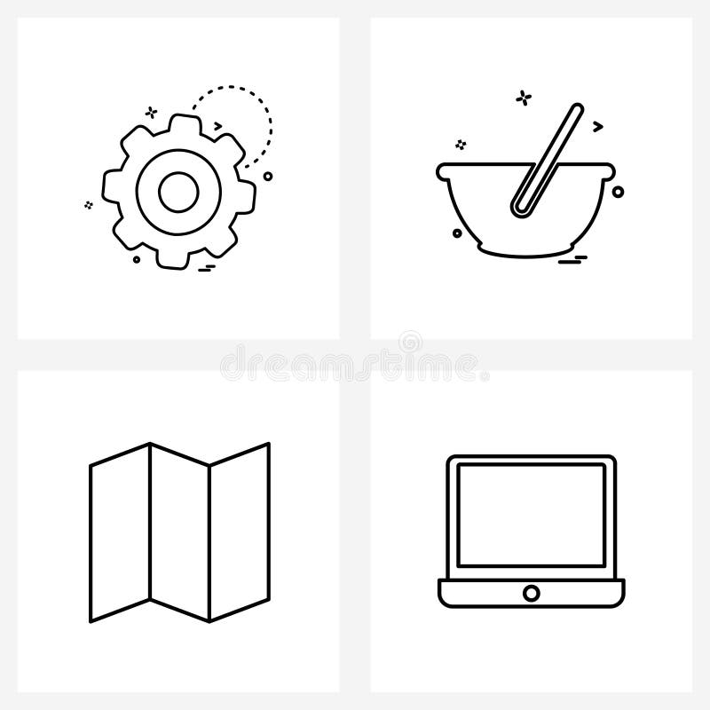 Set of 4 Line Icon Signs and Symbols of Gear, Map, Setting, Mixture ...