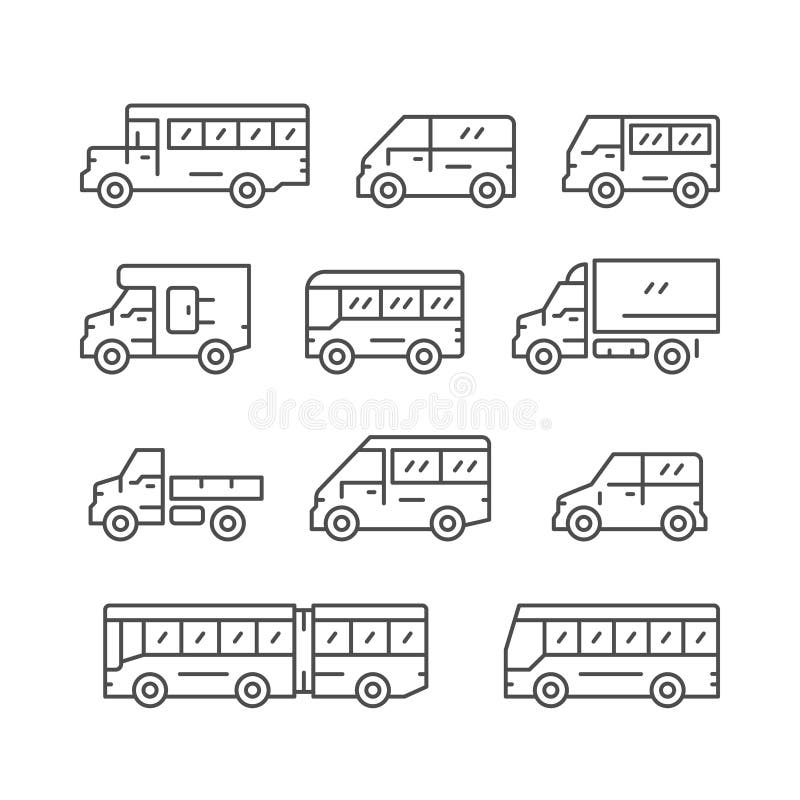 Set Line Icons of Bus and Van Stock Vector - Illustration of isolated ...