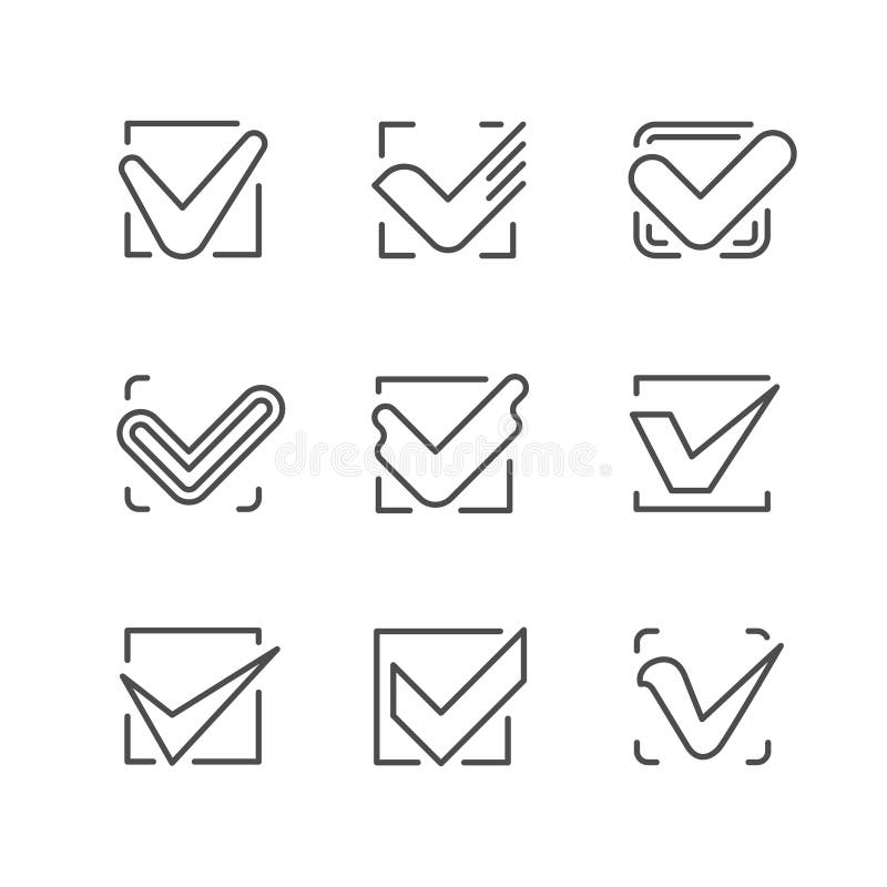 Set Line Icons of Check Mark Stock Vector - Illustration of approved ...