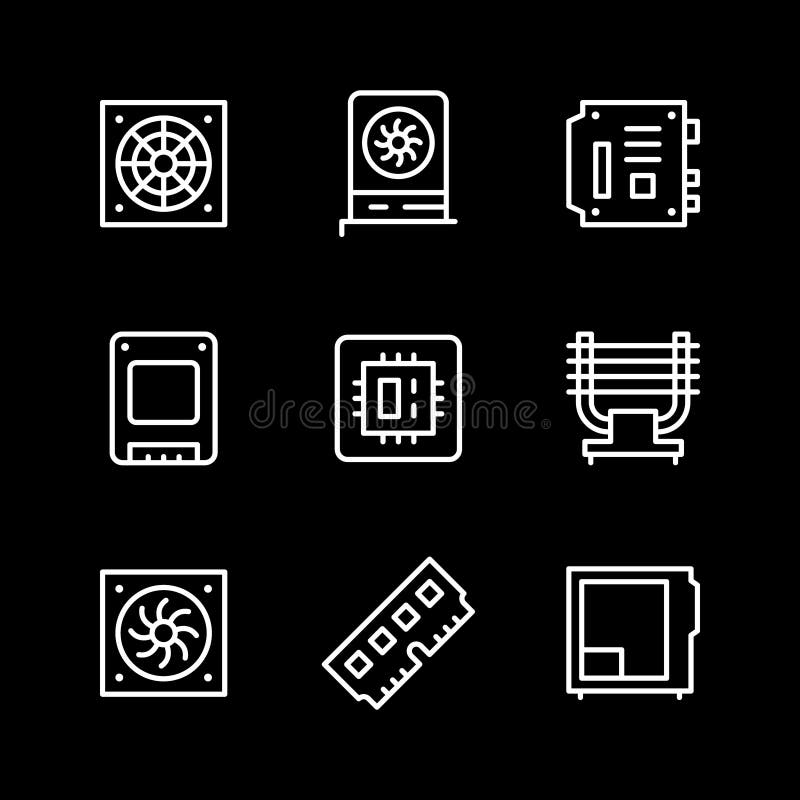 Set Line Icons of Computer Components Stock Vector - Illustration of ...
