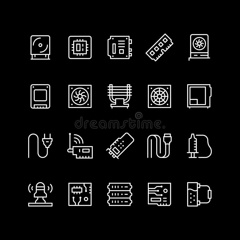 Set Line Icons of Computer Components Stock Vector - Illustration of ...