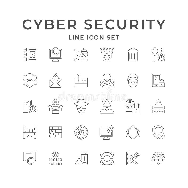 Set Line Icons of Cyber Security Stock Vector - Illustration of safe ...