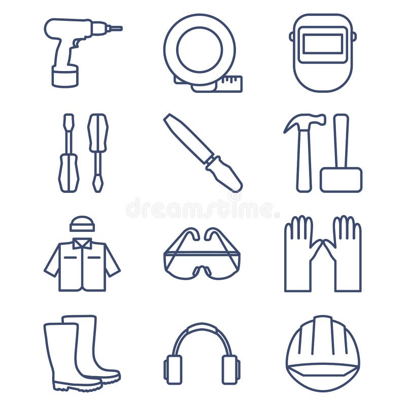 Set of Line Icons for DIY, Tools and Work Clothes Stock Vector ...