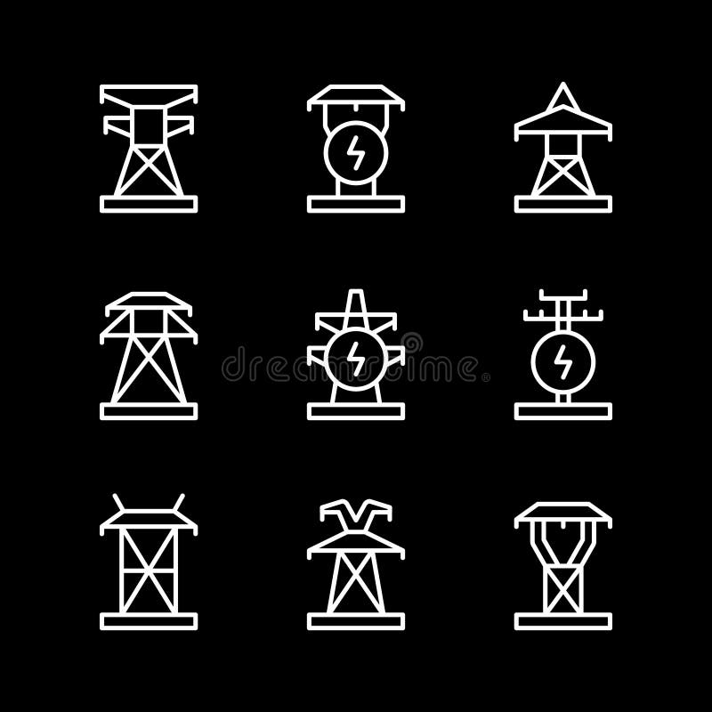 Set Line Icons of Electrical Pylon Stock Vector - Illustration of icon ...