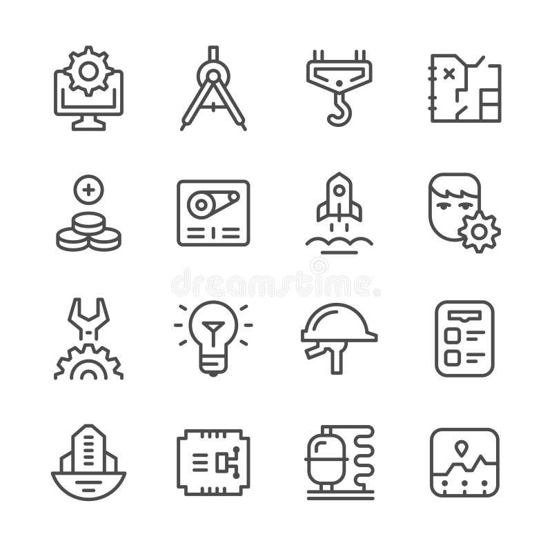 Set Line Icons of Engineering Stock Vector - Illustration of blueprint ...